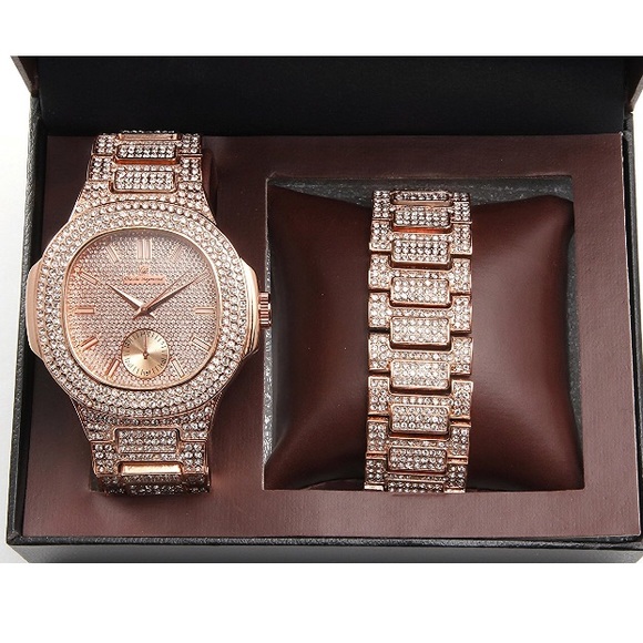 Accessories | Iced Out Benjamin Shine Watch And Bracelet Set | Poshmark